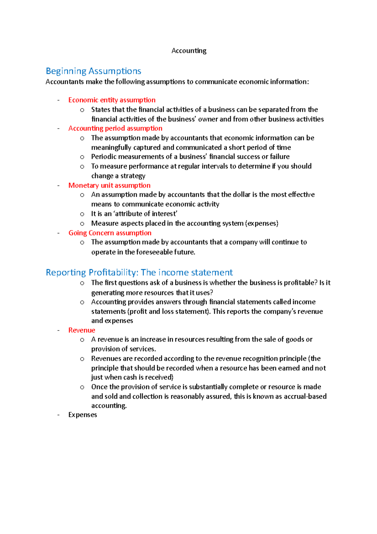Accounting Notes 2000000 - Accounting Beginning Assumptions Accountants ...