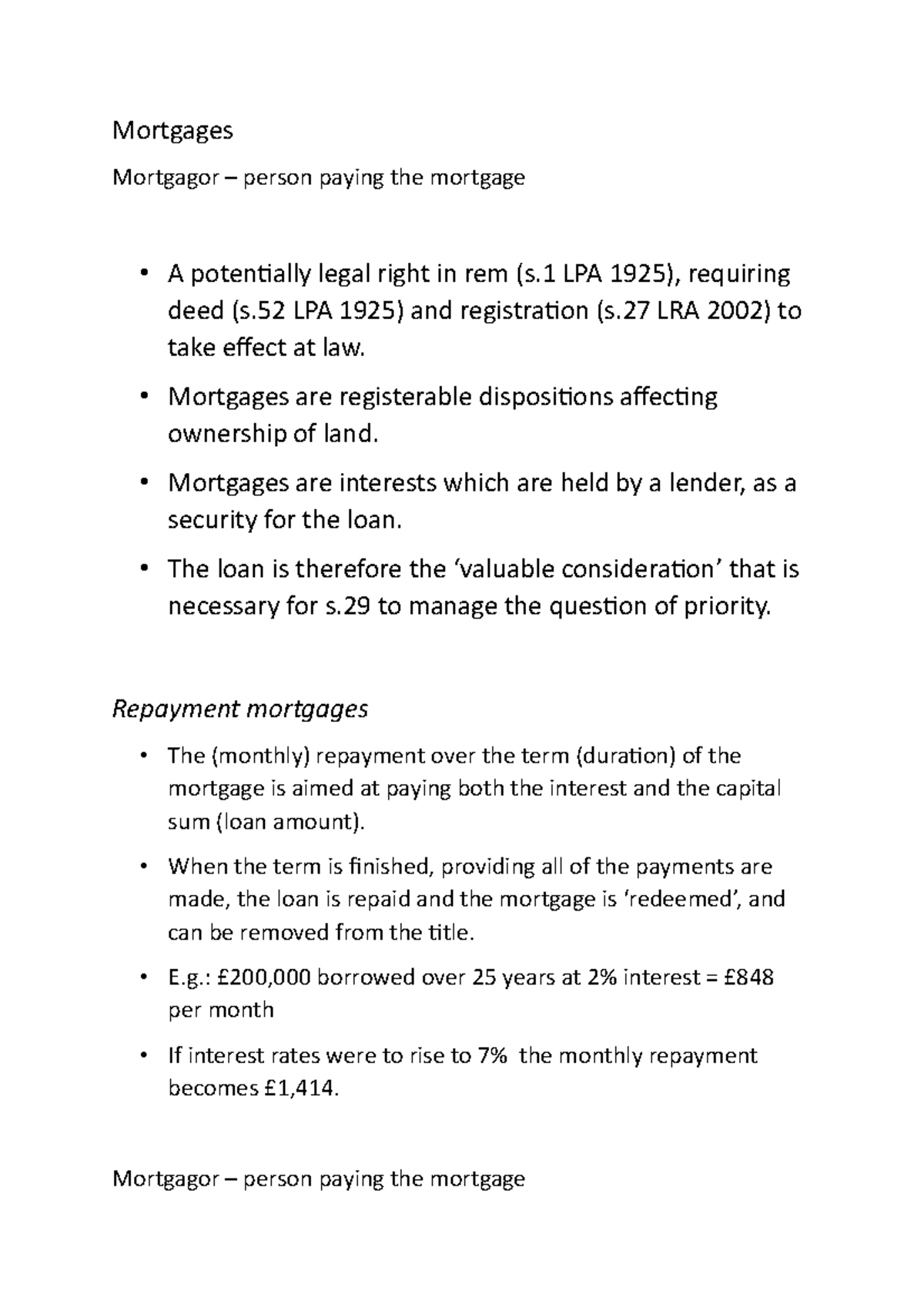 an introduction to the law of Mortgages - Mortgages Mortgagor – person ...
