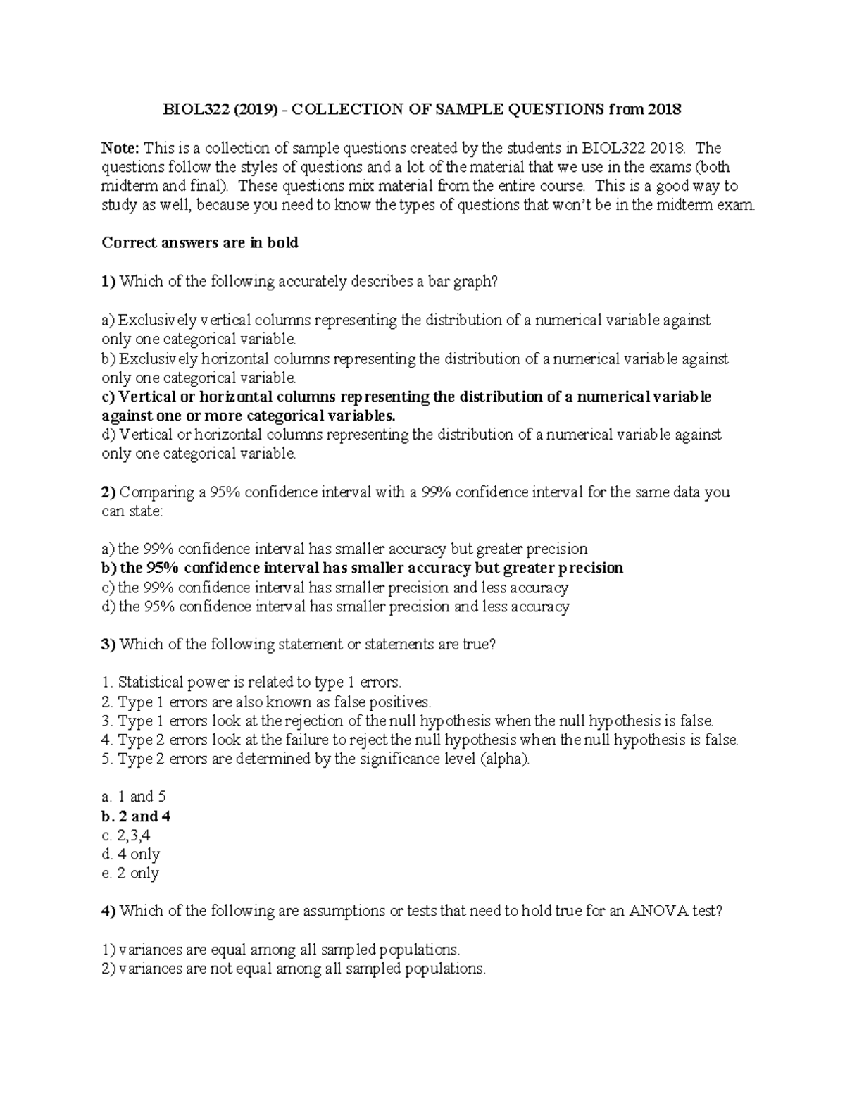 Sample/practice exam 10 February 2017, questions - Warning: TT: undefined function: 32 BIOL322 ...