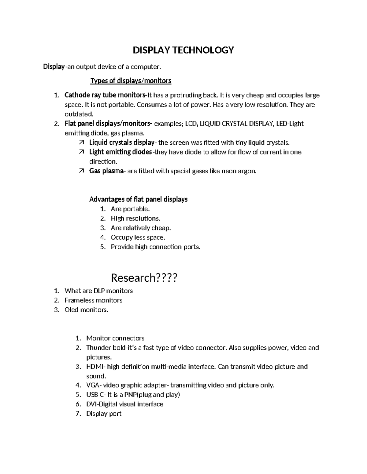 PCM - DISPLAY TECHNOLOGY Display-an output device of a computer. Types ...