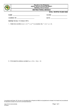 Instructional Module 4 - Sequential Logic - DEGREE PROGRAM BSCpE COURSE NO. CpE SPECIALIZATION ...