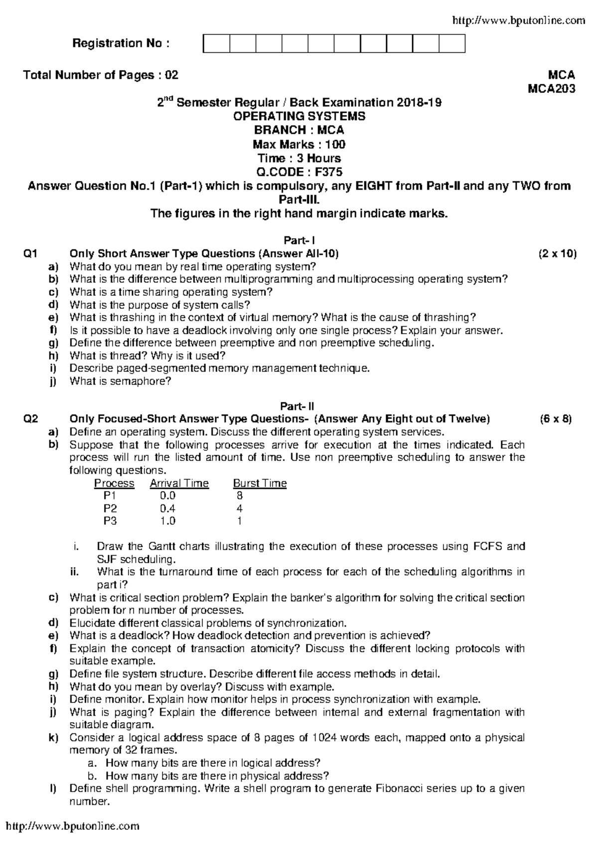 Mca 2 Sem Operating Systems Mca203 2019 Registration No Total Number Of Pages 0 2 Mca Mca