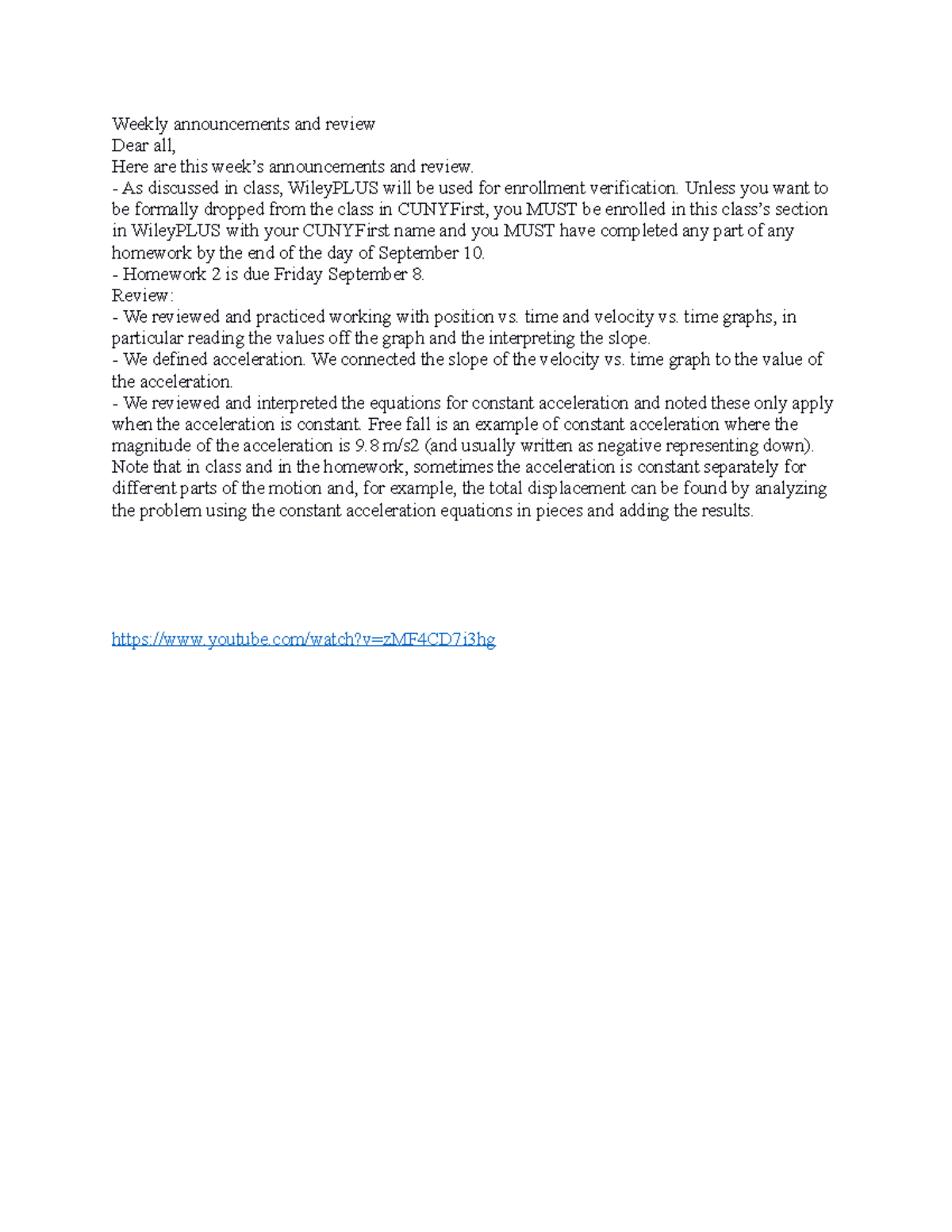 Class 04 - post(1) - Weekly announcements and review Dear all, Here are ...