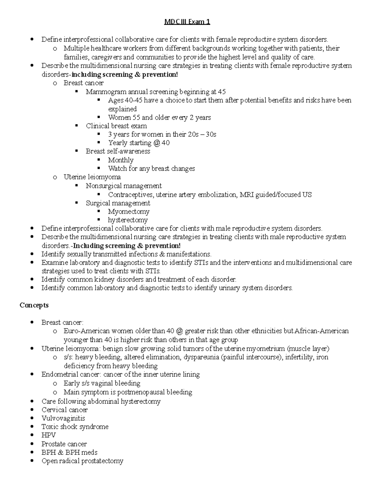 MDC III Exam 1 concepts - MDC 3 exam 1 concept guide - MDC Exam 1 ...