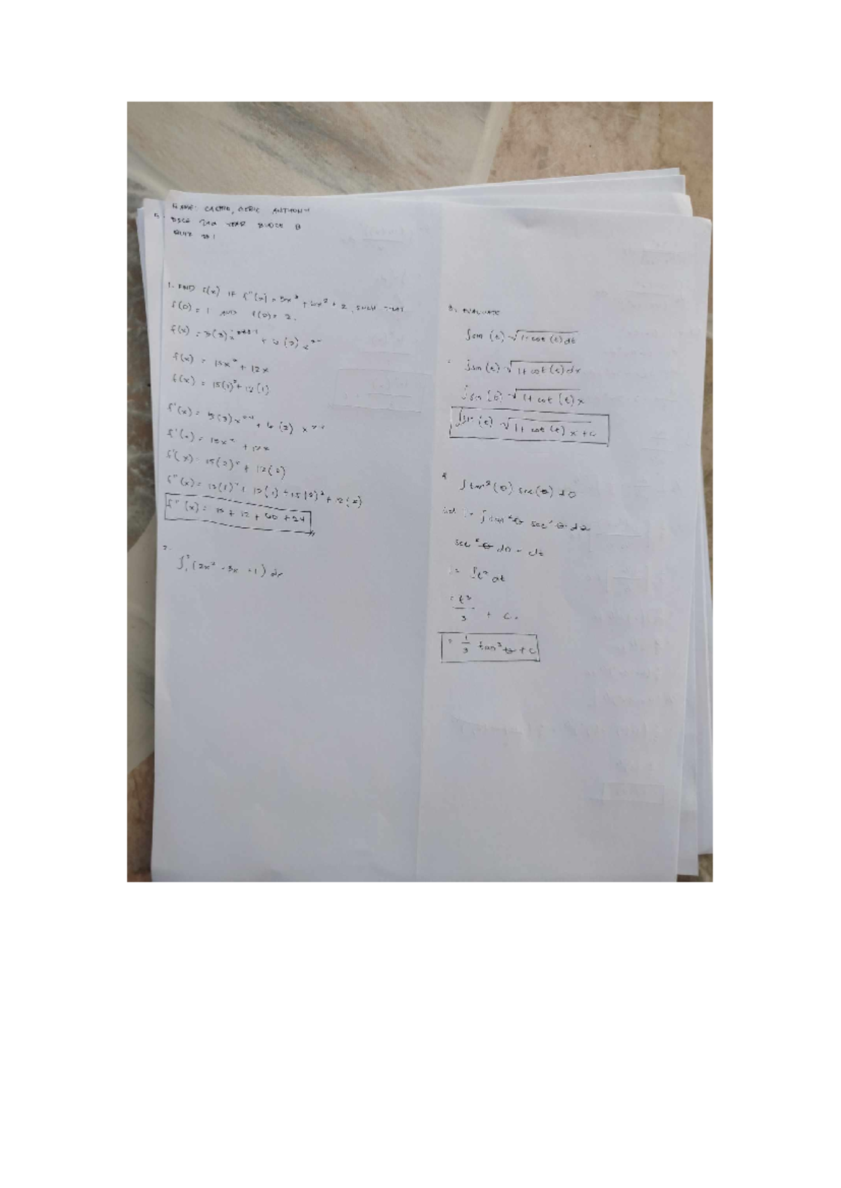 Integral QUIZ 1 - JUST ANSWER THE EQUATION. - BS in Civil Engineering ...