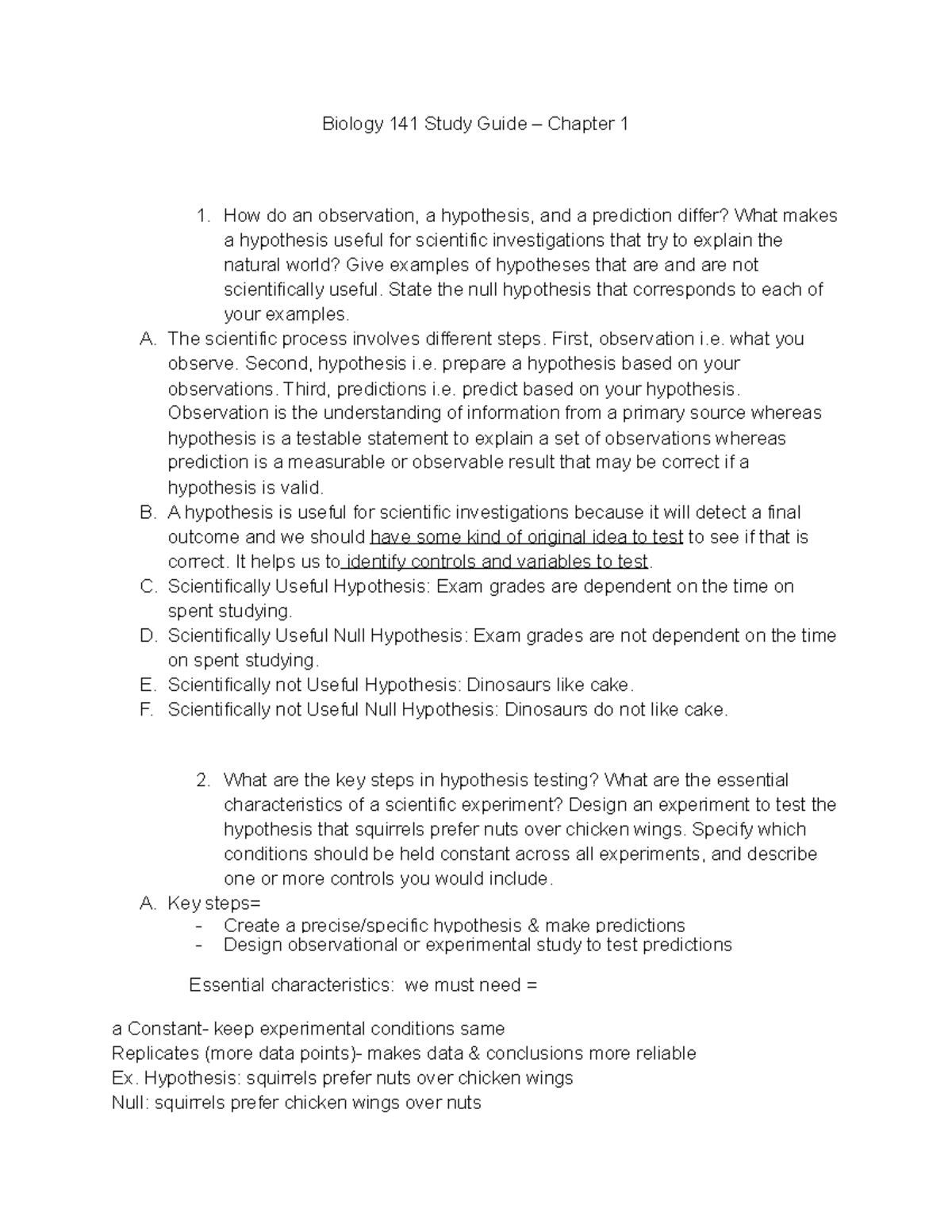 Biology 141 Study Guide – Chapter 1 - Biology 141 Study Guide – Chapter ...