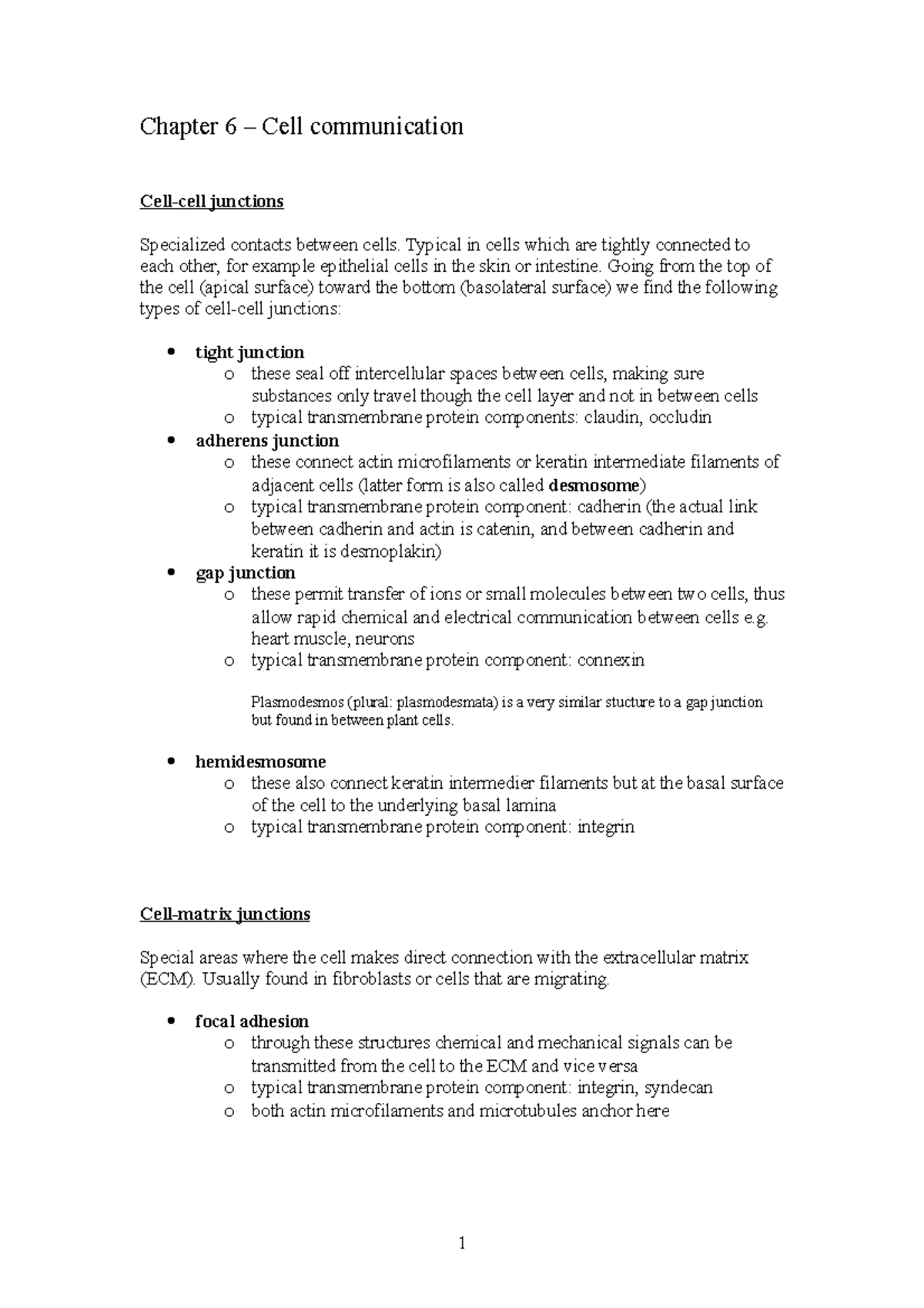 Ch 6 - Lectures and practical notes - Chapter 6 – Cell communication ...
