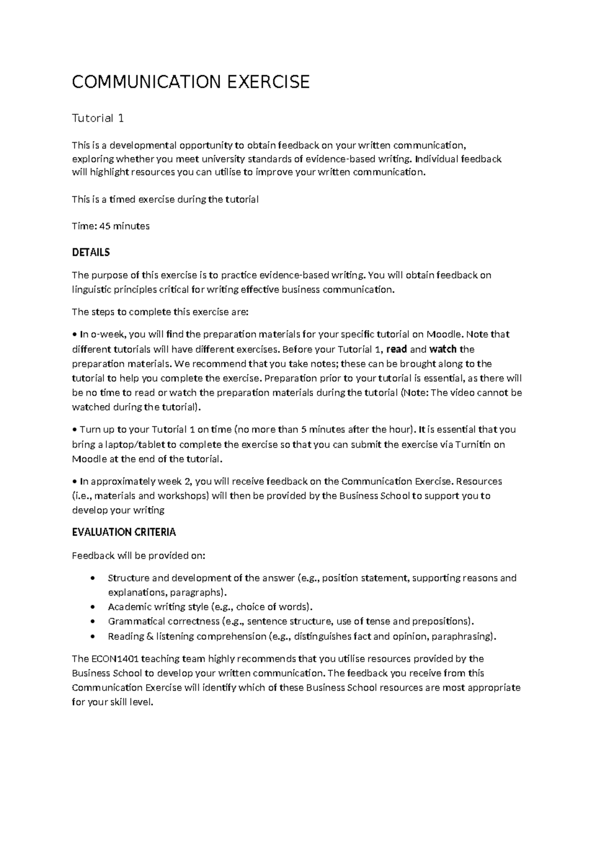 Communication Exercise - COMMUNICATION EXERCISE Tutorial 1 This is a ...