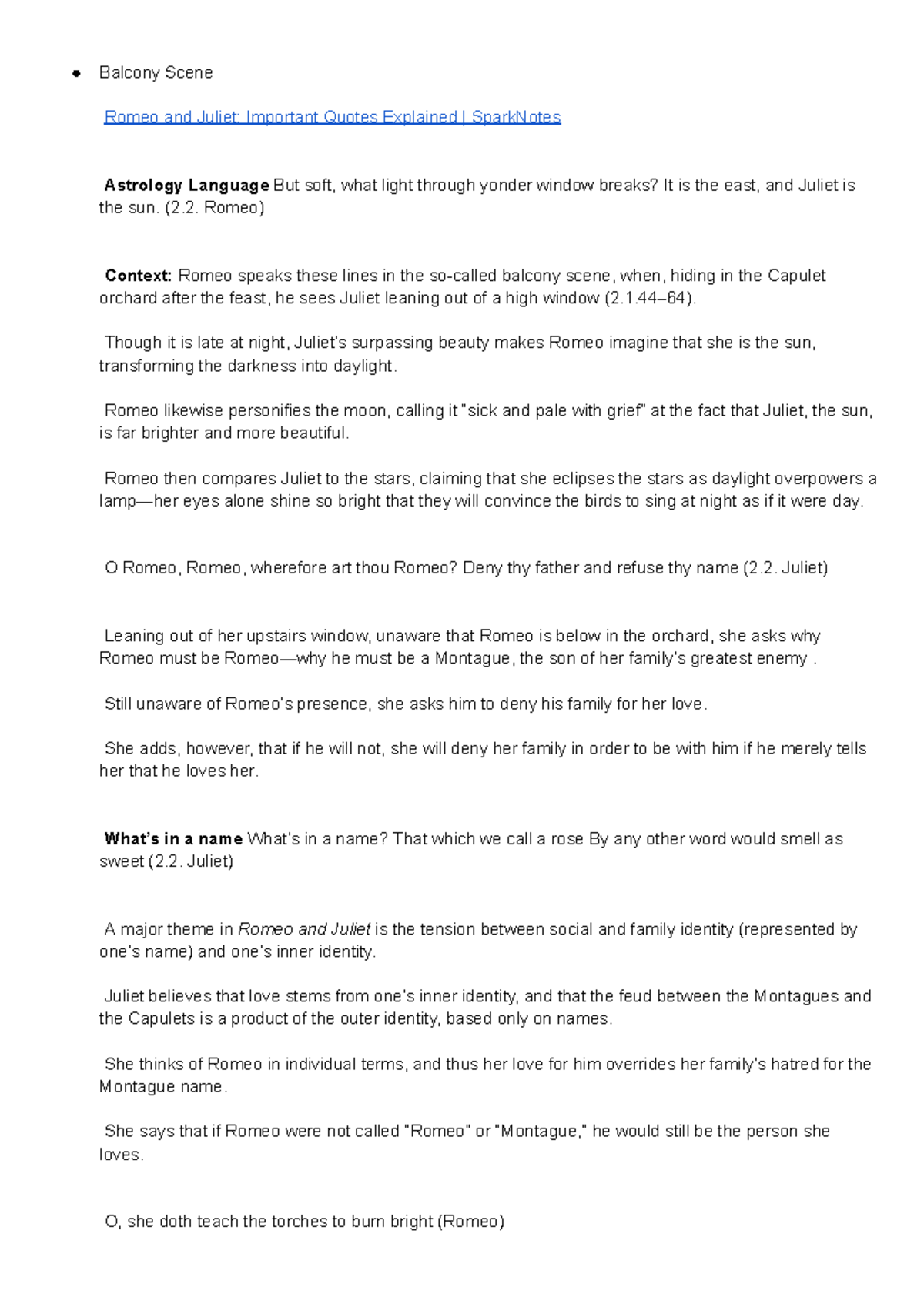 Romeo + Juliet Quotes - Balcony Scene Romeo and Juliet: Important ...