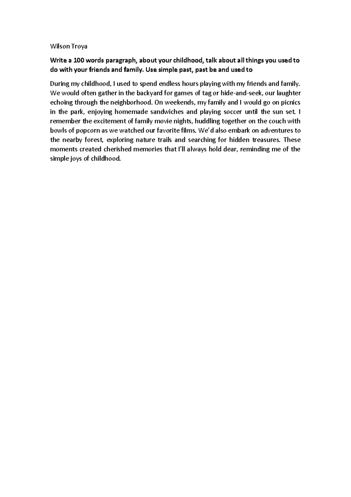 Used to homework - exercises - Wilson Troya Write a 100 words paragraph ...