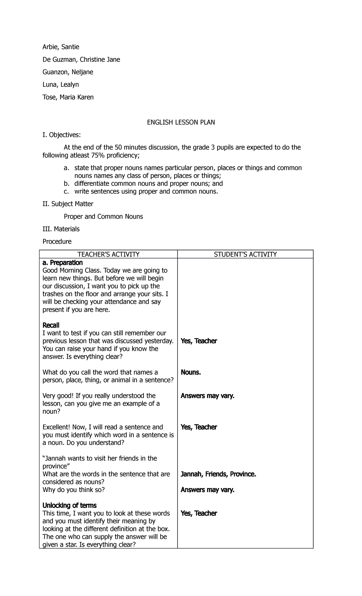 English-LP-Final - Lesson plan - Arbie, Santie De Guzman, Christine ...