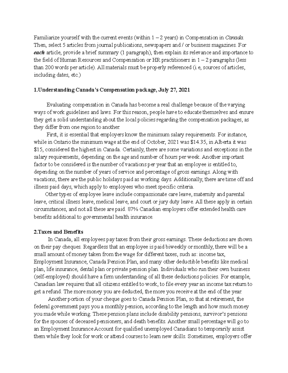 HRM 2021 Week 5 Assignment - Familiarize yourself with the current ...
