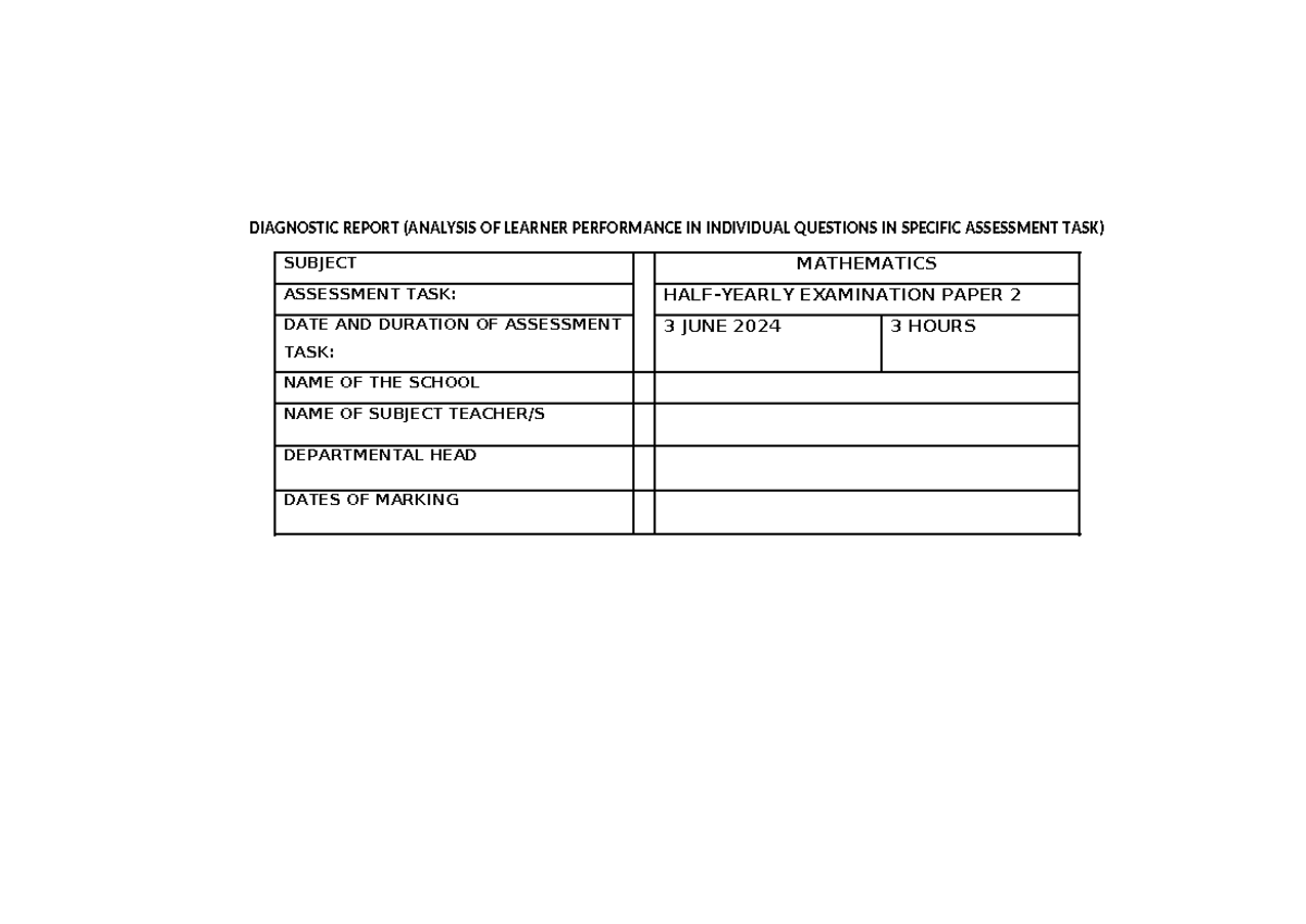 Diagnostic Analysis Template Paper 2 - DIAGNOSTIC REPORT (ANALYSIS OF ...