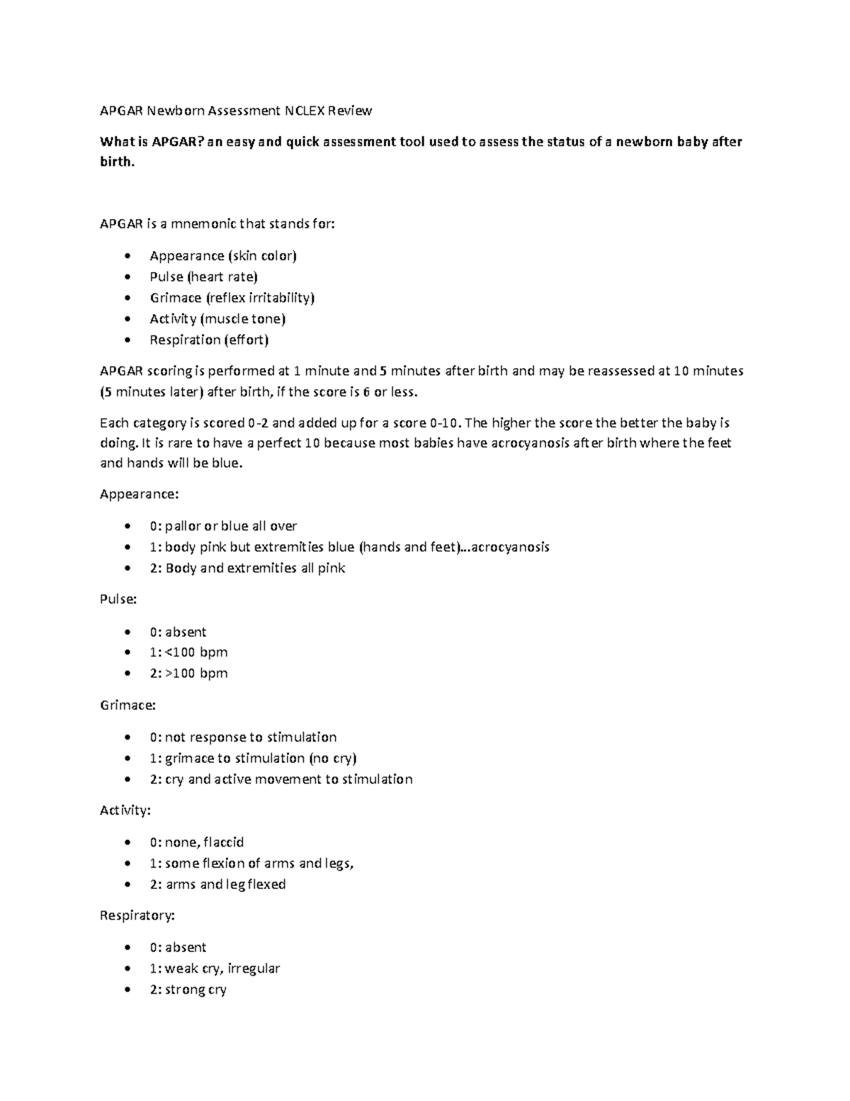 Apgar Newborn Assessment Review - APGAR Newborn Assessment NCLEX Review ...
