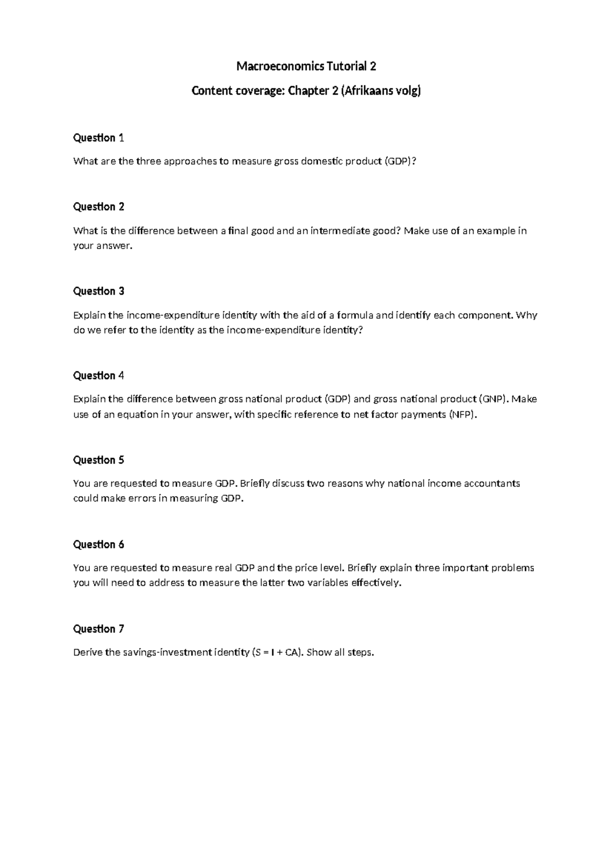 Macroeconomics Tutorial 2 - Question 3 Explain the income-expenditure ...