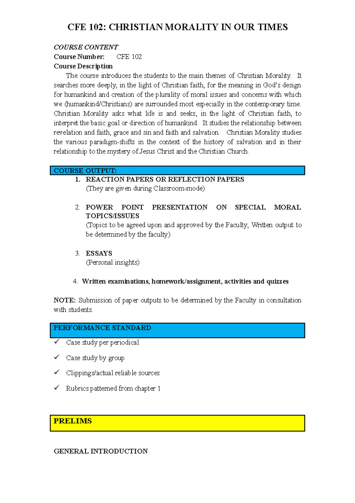 Course Orientation - COURSE CONTENT Course Number: CFE 102 Course ...