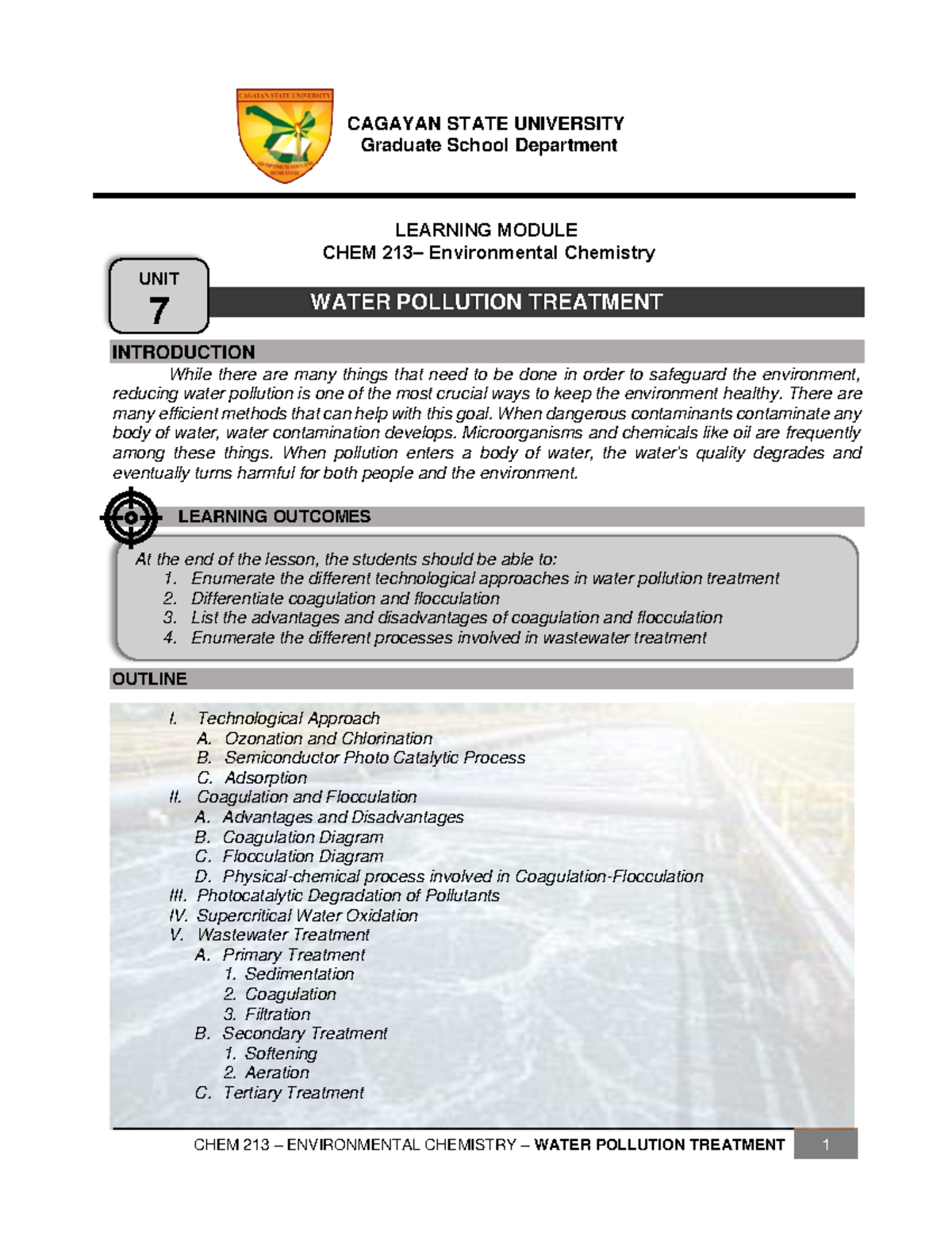 UNIT 7 - Water Pollution Treatment - CAGAYAN STATE UNIVERSITY Graduate ...