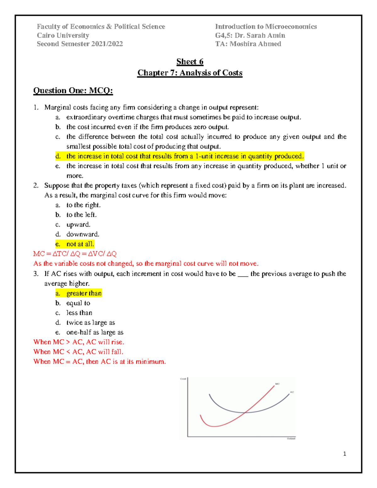 Sheet 6 Chapter 7 answers (2022) - Faculty of Economics & Political ...