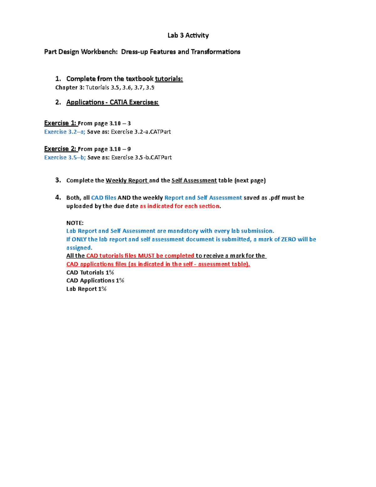 Lab #3 - Study Guide - Lab 3 Activity Part Design Workbench: Dress-up Features and ...
