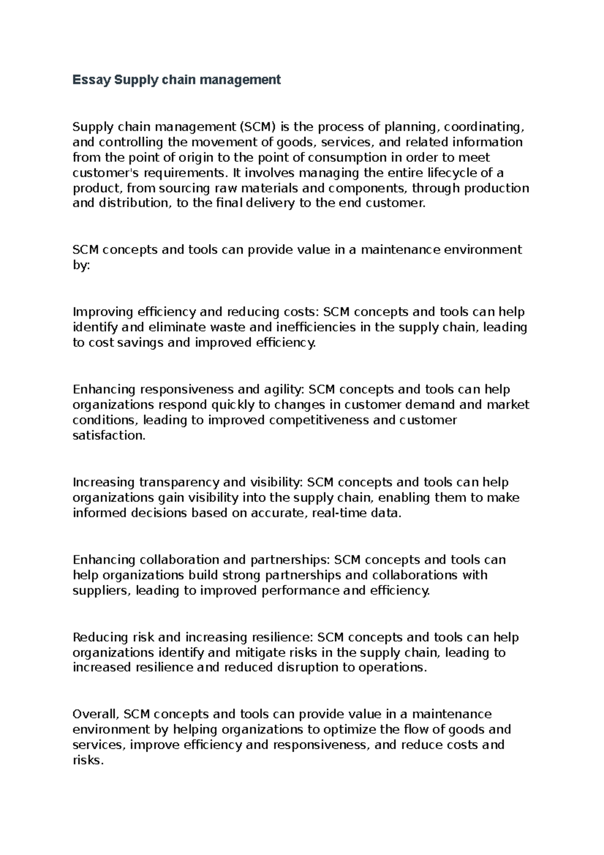 Essay Supply chain management - Essay Supply chain management Supply ...