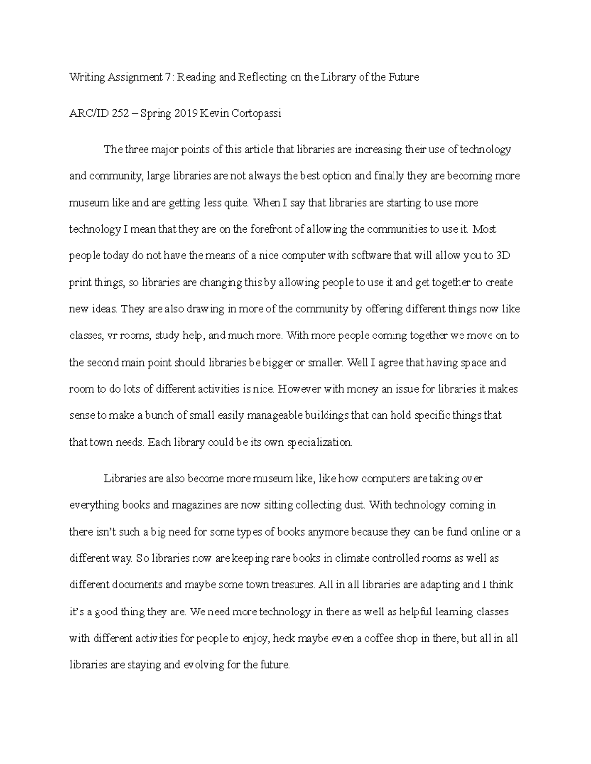 ARC WA 7 - weekly writing - Writing Assignment 7: Reading and ...