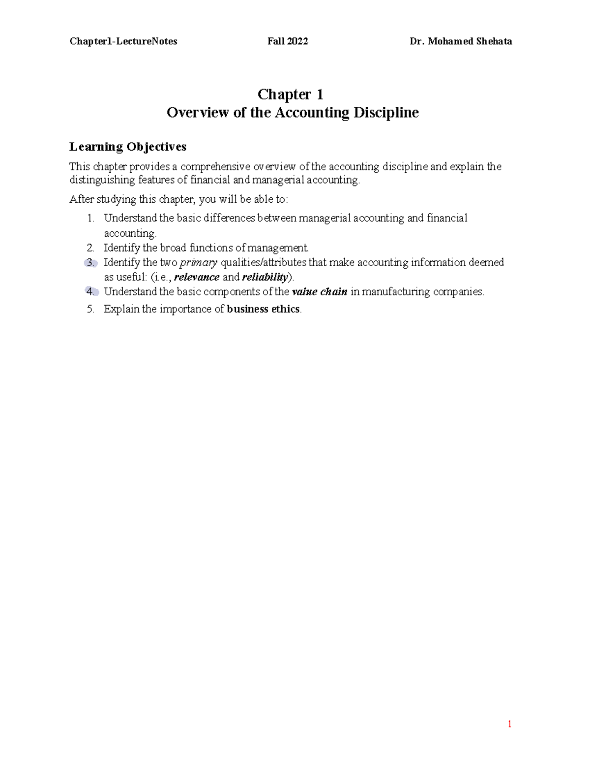 Chapter 1 Lecture Slides - Chapter 1 Overview of the Accounting ...