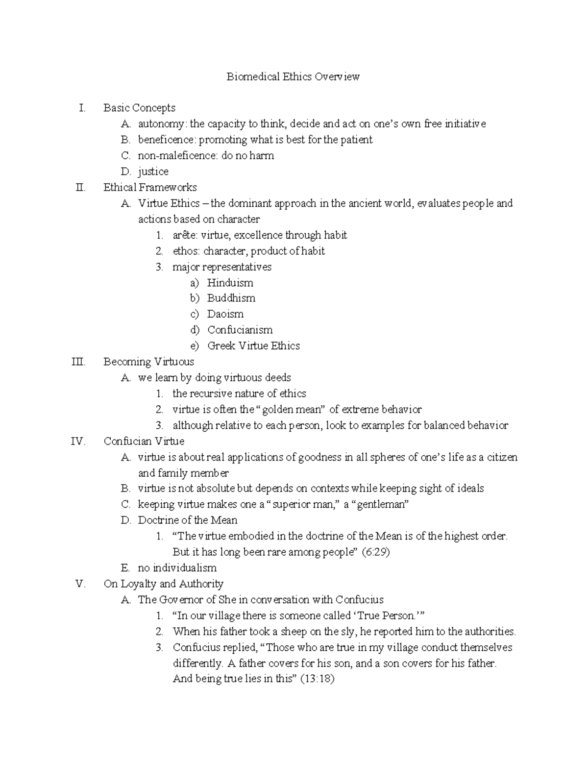 Biomedical Ethics - Lecture notes 1-3 - Biomedical Ethics Overview I ...