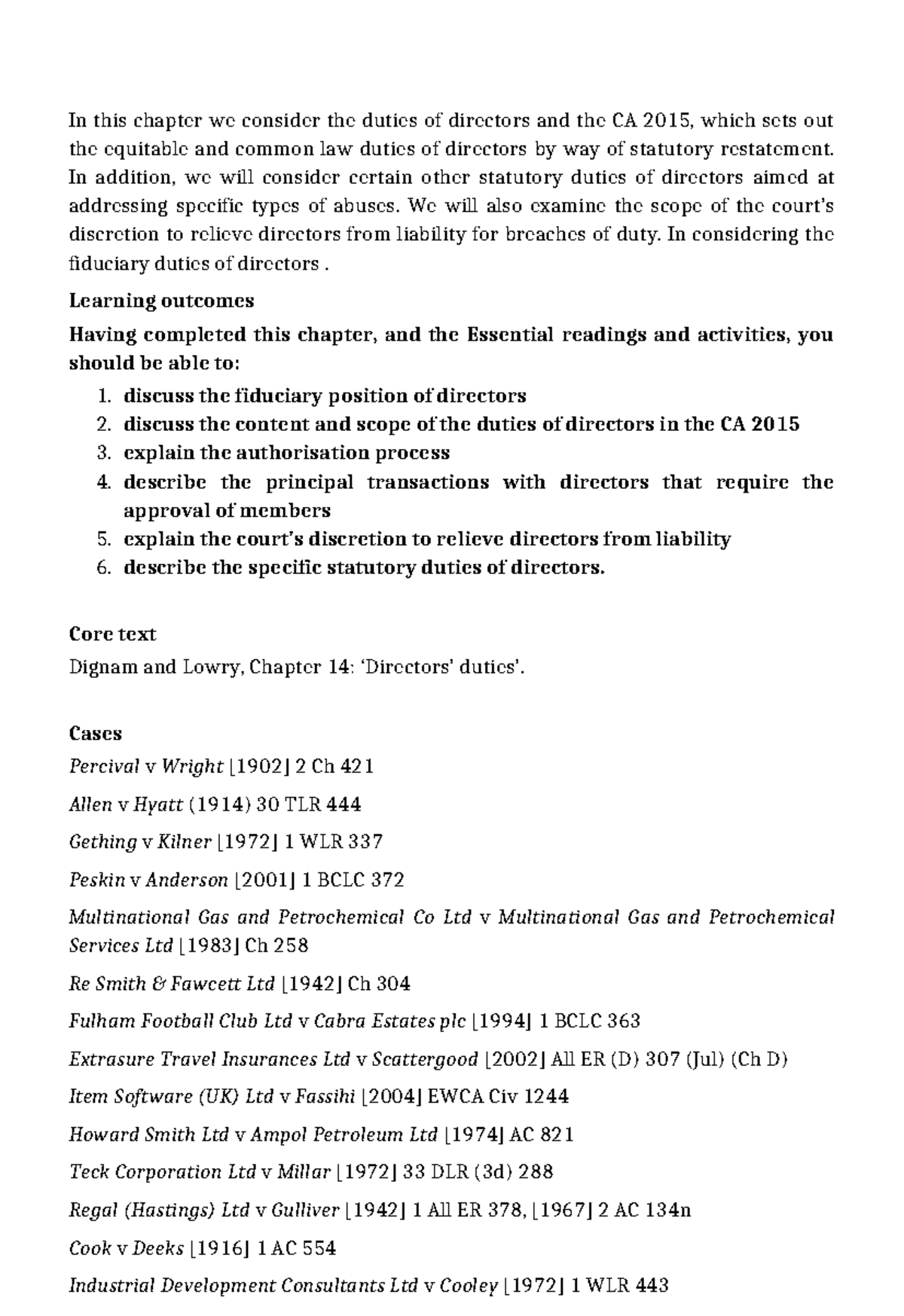 Directors Duties - In this chapter we consider the duties of directors ...