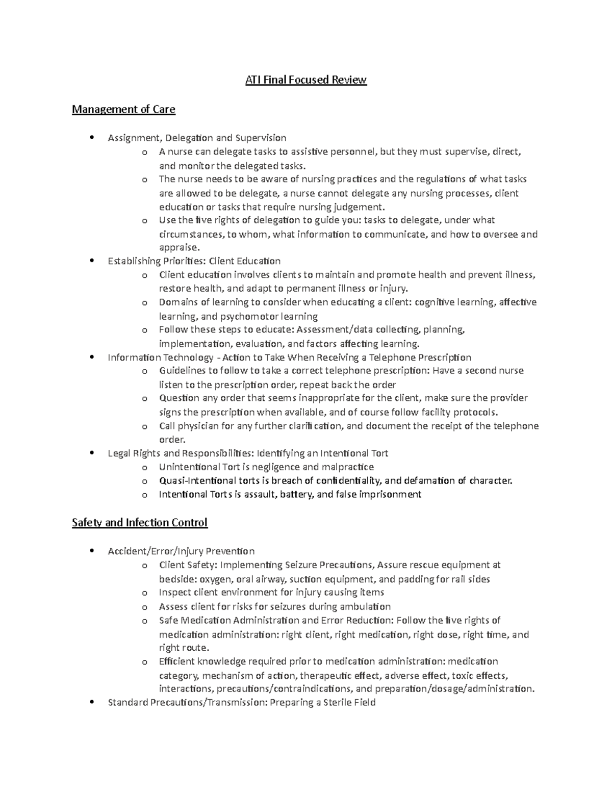 Final ATI Focus review - ATI Final Focused Review Management of Care ...