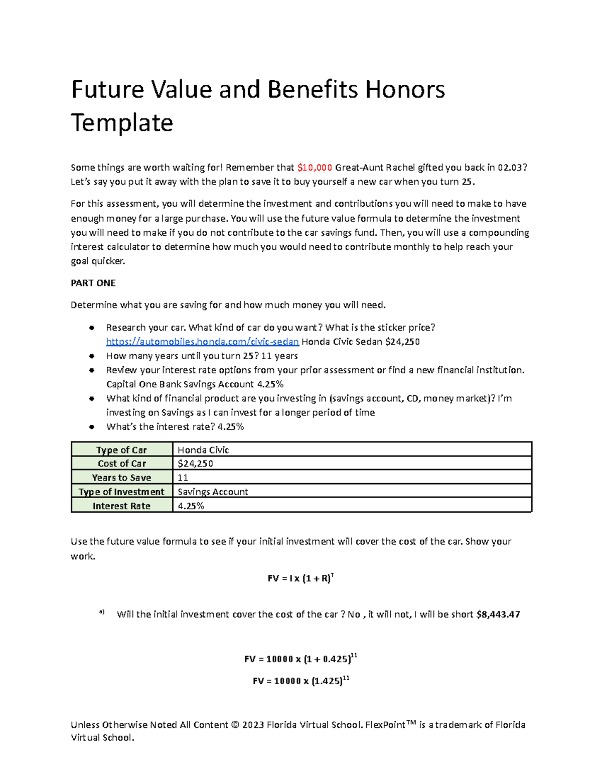 Future value benefits - Assignment from virtual school - Future Value ...