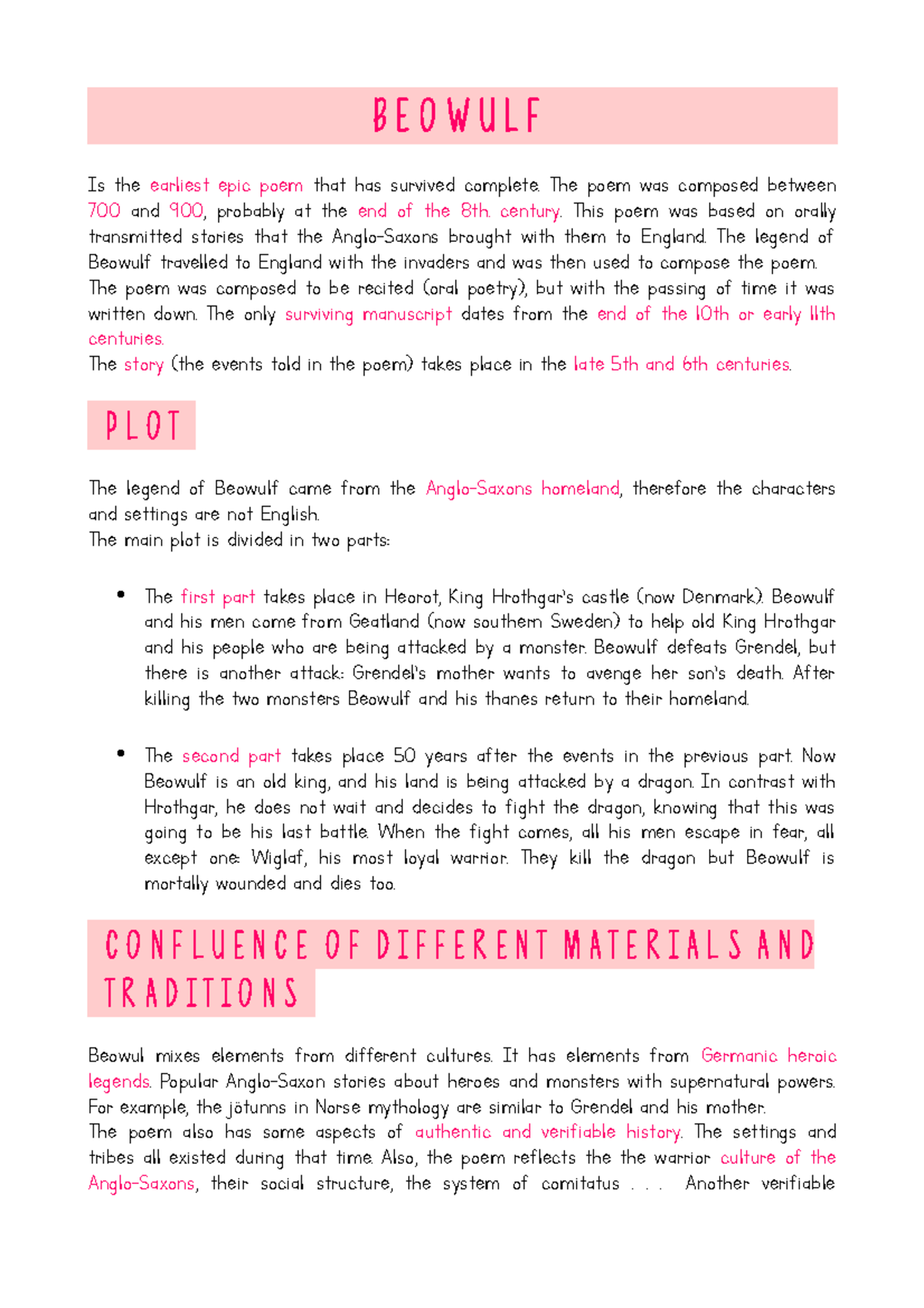 Beowulf. Unit 1 - B E O W U L F Is the earliest epic poem that has ...