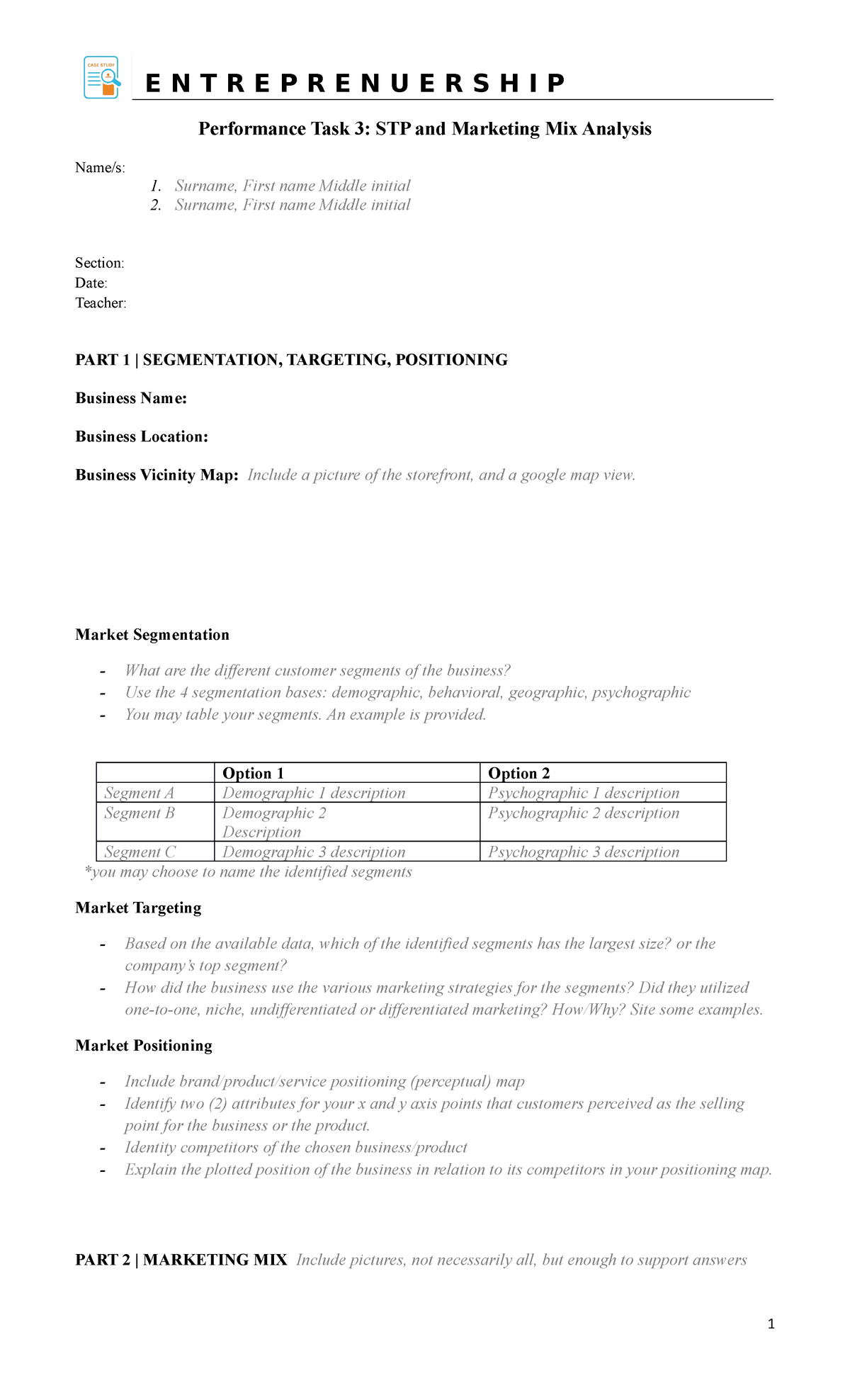 PT 3 Template - Entrep - E N T R E P R E N U E R S H I P Performance ...