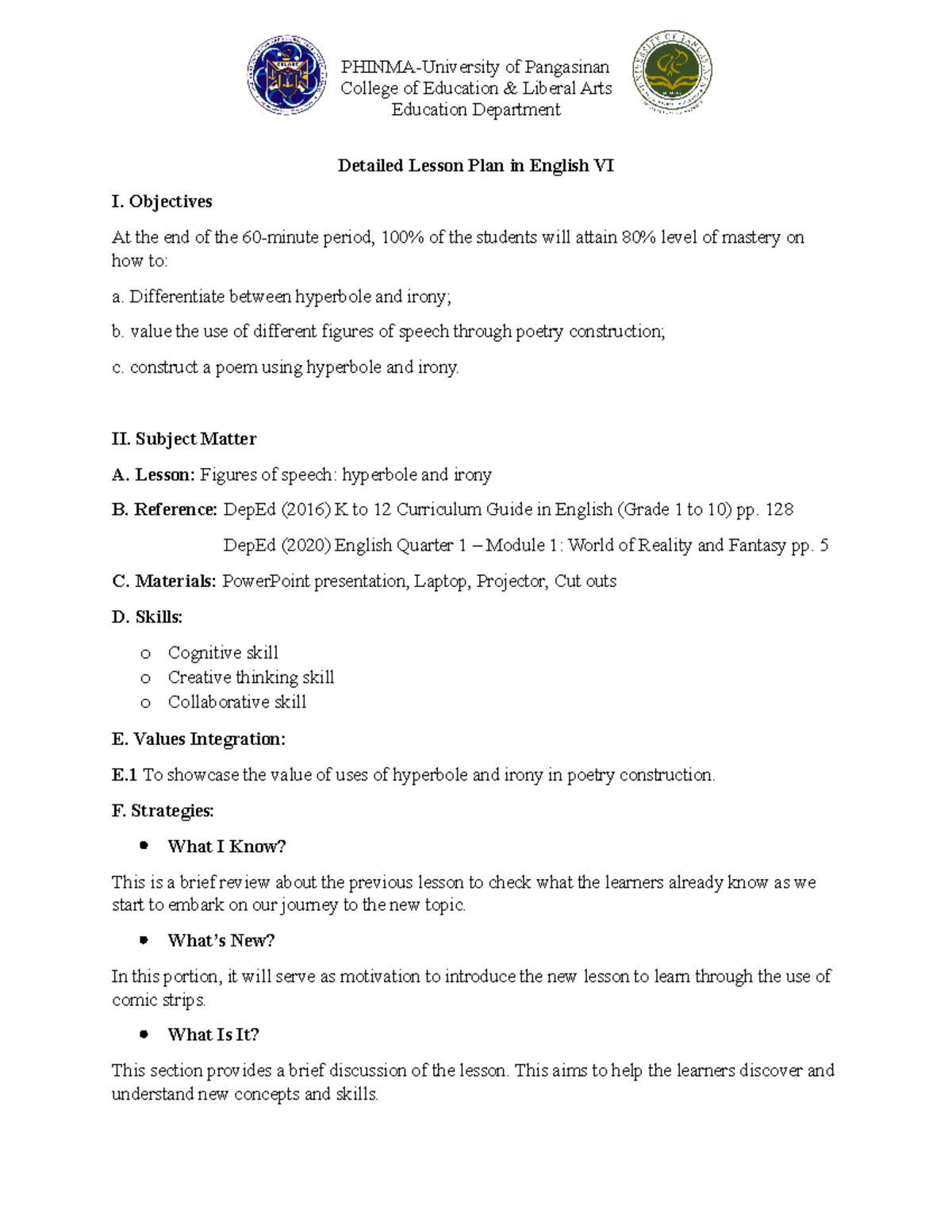 603862765 Detailed Lesson Plan in English 6 Hyperbole Irony - College ...