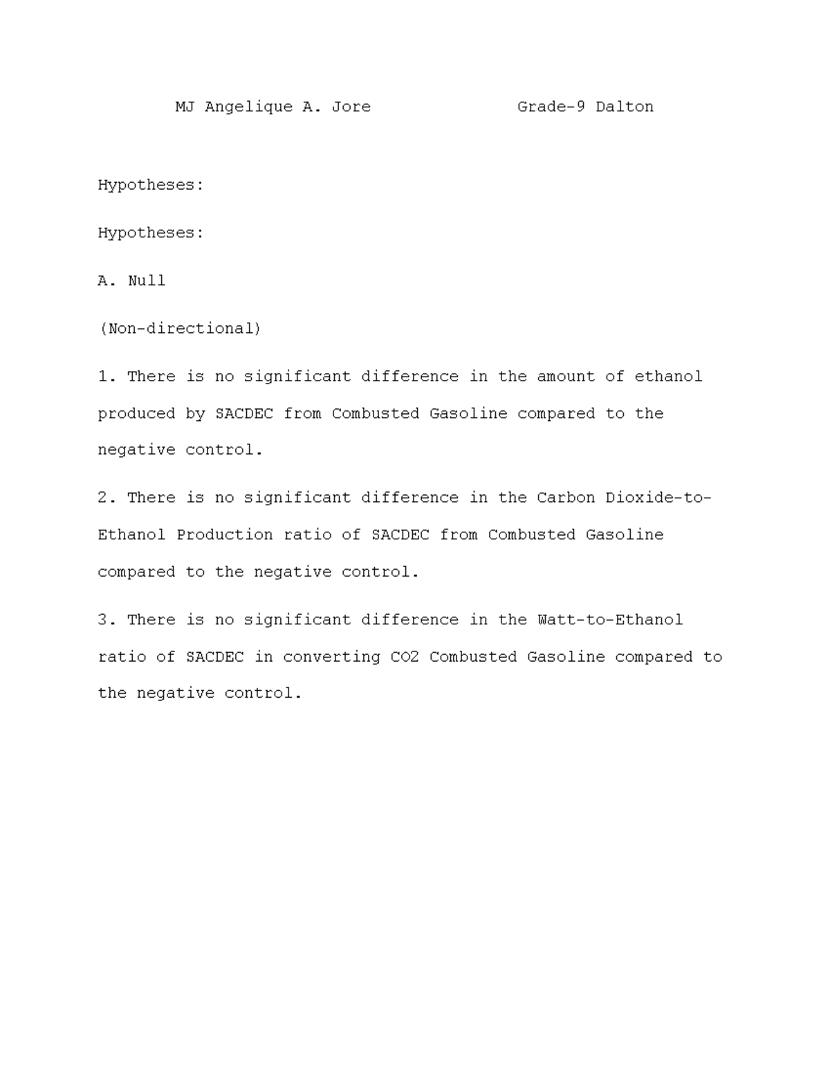 alternative and null - MJ Angelique A. Jore Grade-9 Dalton Hypotheses ...
