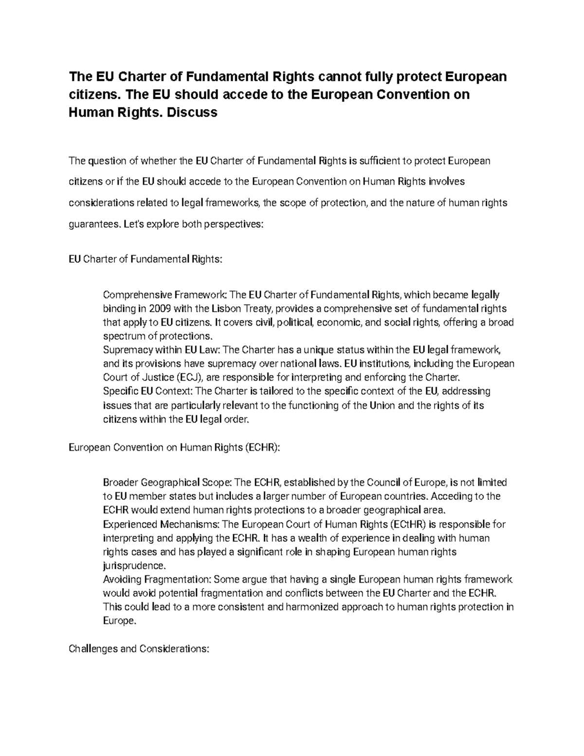 EU mids Q1 - The EU Charter of Fundamental Rights cannot fully protect ...