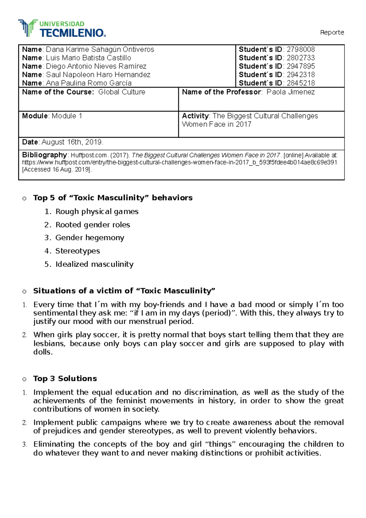 ACT 1 Toxic Masculinity - Reporte Name: Dana Karime Sahagún Ontiveros ...