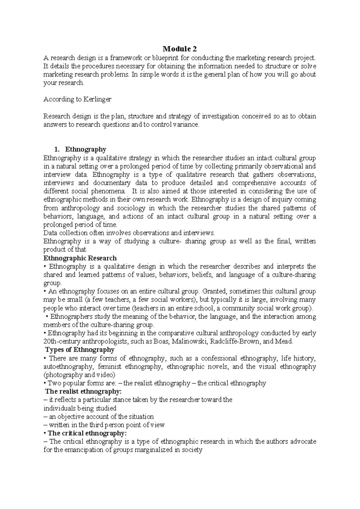 Module 2 Research Design - Module 2 A research design is a framework or ...