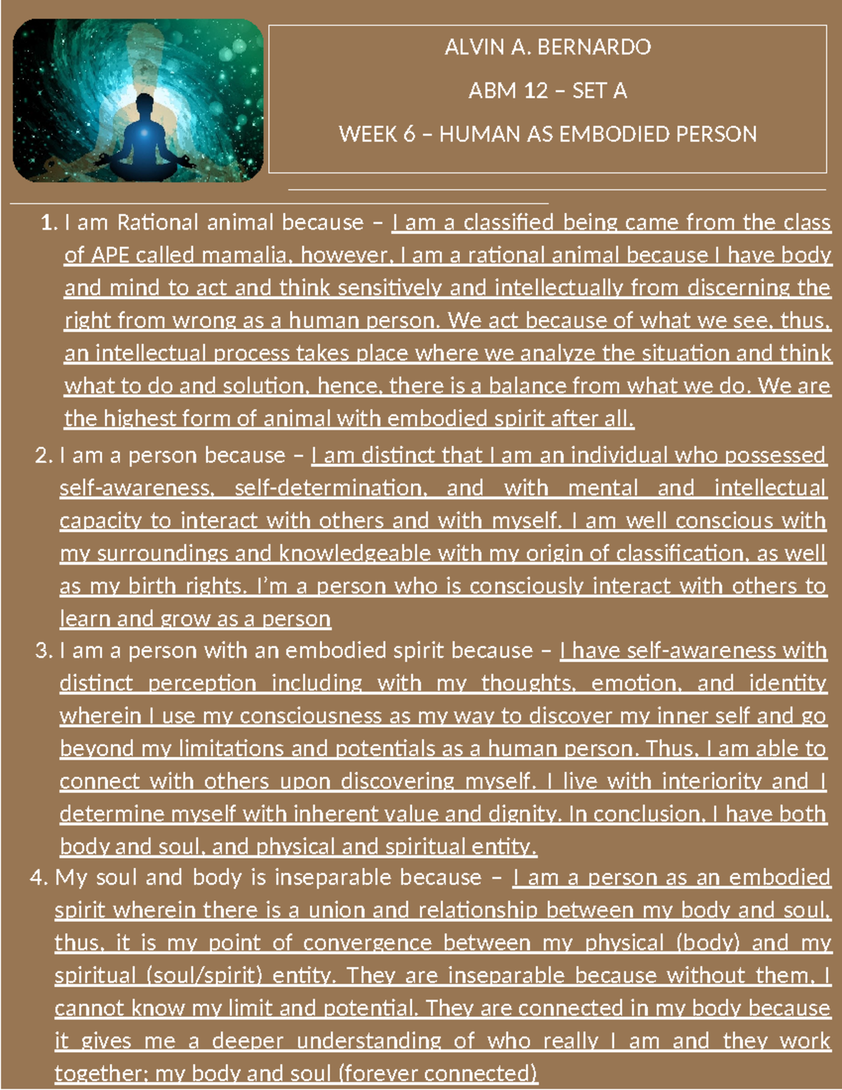 WEEK6PILO - intro philosophy - ALVIN A. BERNARDO ABM 12 – SET A WEEK 6 ...