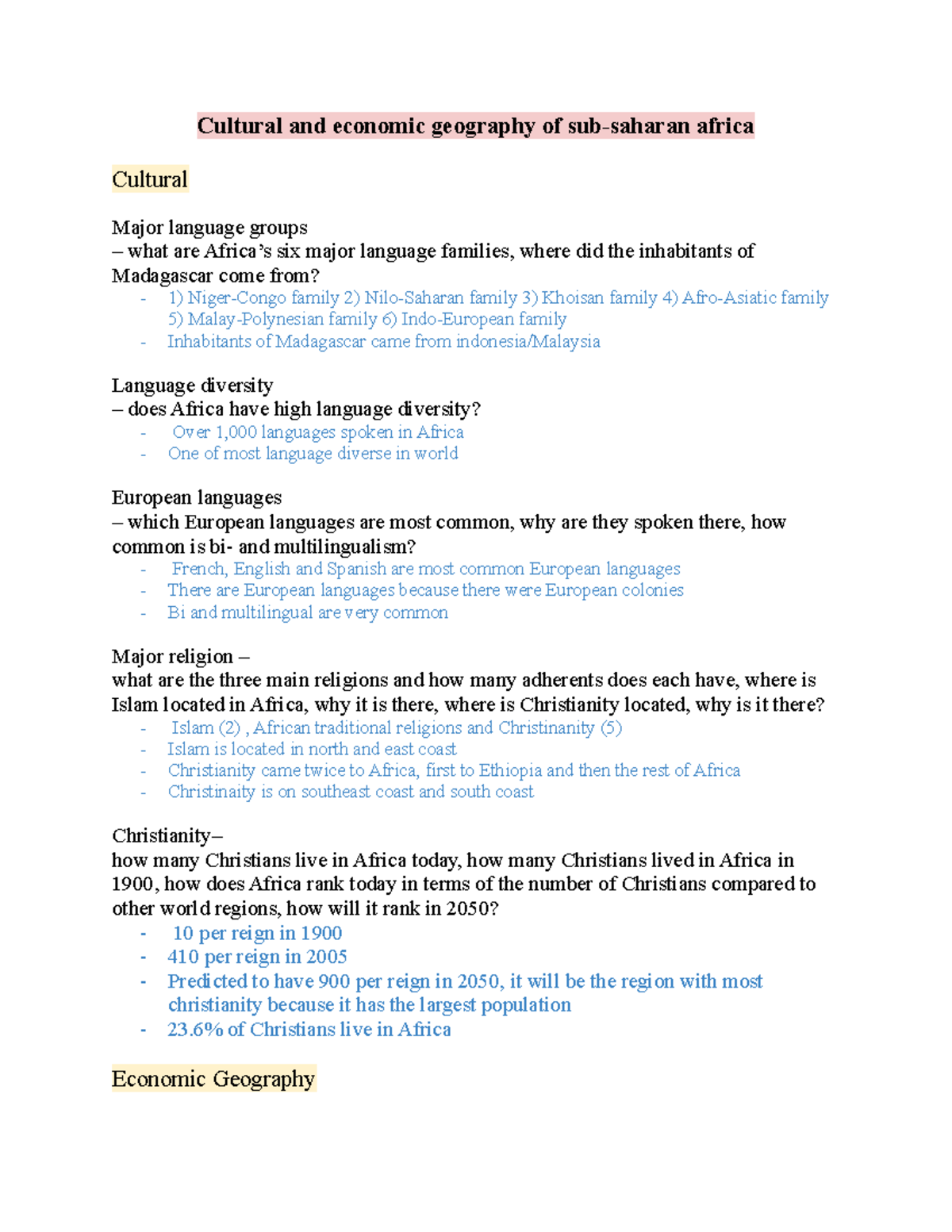 Cultural and economic geography of sub-saharan africa - Cultural and ...