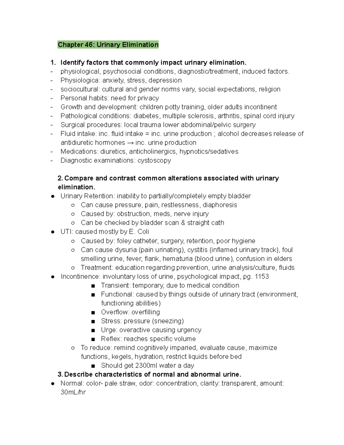 Fundamentals Exam 2 Study Guide - Chapter 46: Urinary Elimination ...