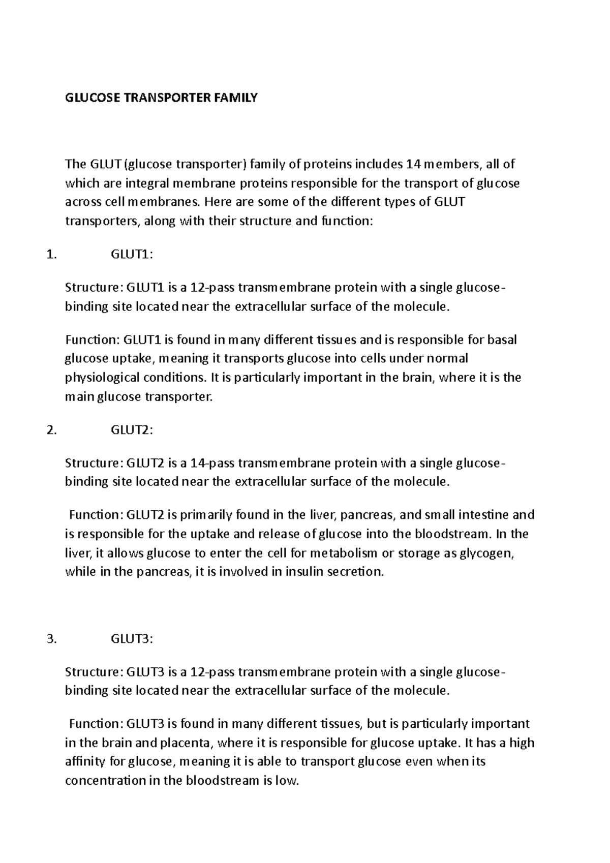 CELL Biology 12 - types of cell - GLUCOSE TRANSPORTER FAMILY The GLUT ...