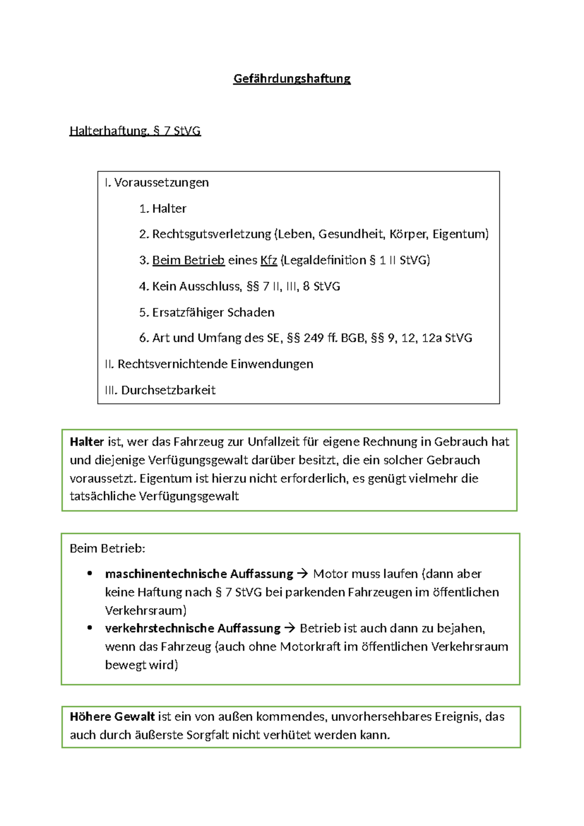 Gefährdungshaftung - WS 19/20 - Gefährdungshaftung Halterhaftung, § 7 ...