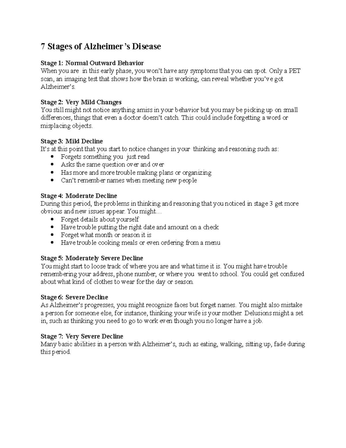 7 Stages of Alzheimer's - 7 Stages of Alzheimer’s Disease Stage 1 ...
