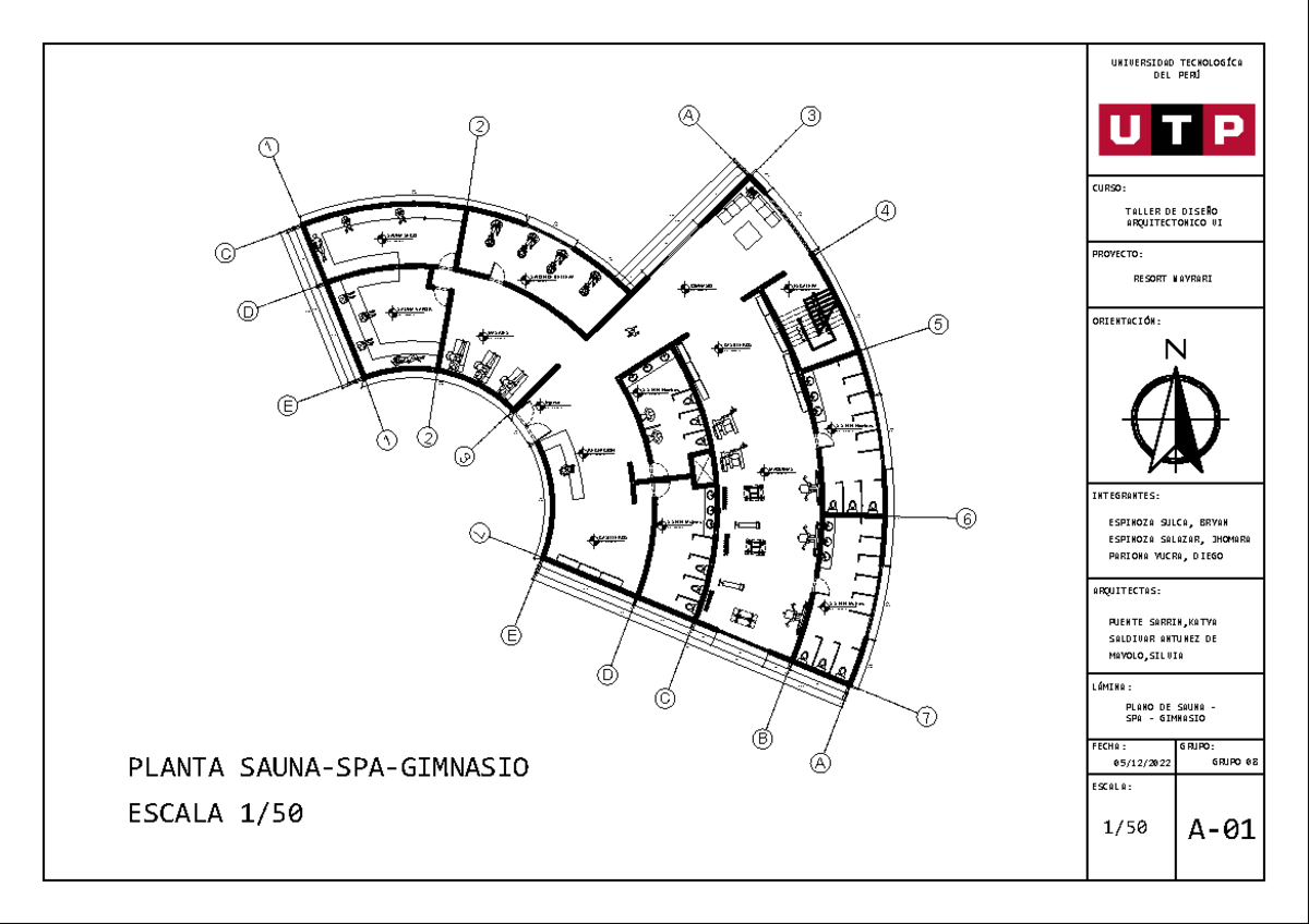 Plano DE Planta 1 DE SPA- Sauna-GYM - 123 456 789 1110 1312 A A C D E B ...