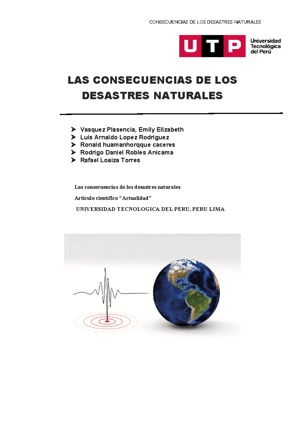 Avance Informe 1 - LAS CONSECUENCIAS DE LOS DESASTRES NATURALES Vasquez ...