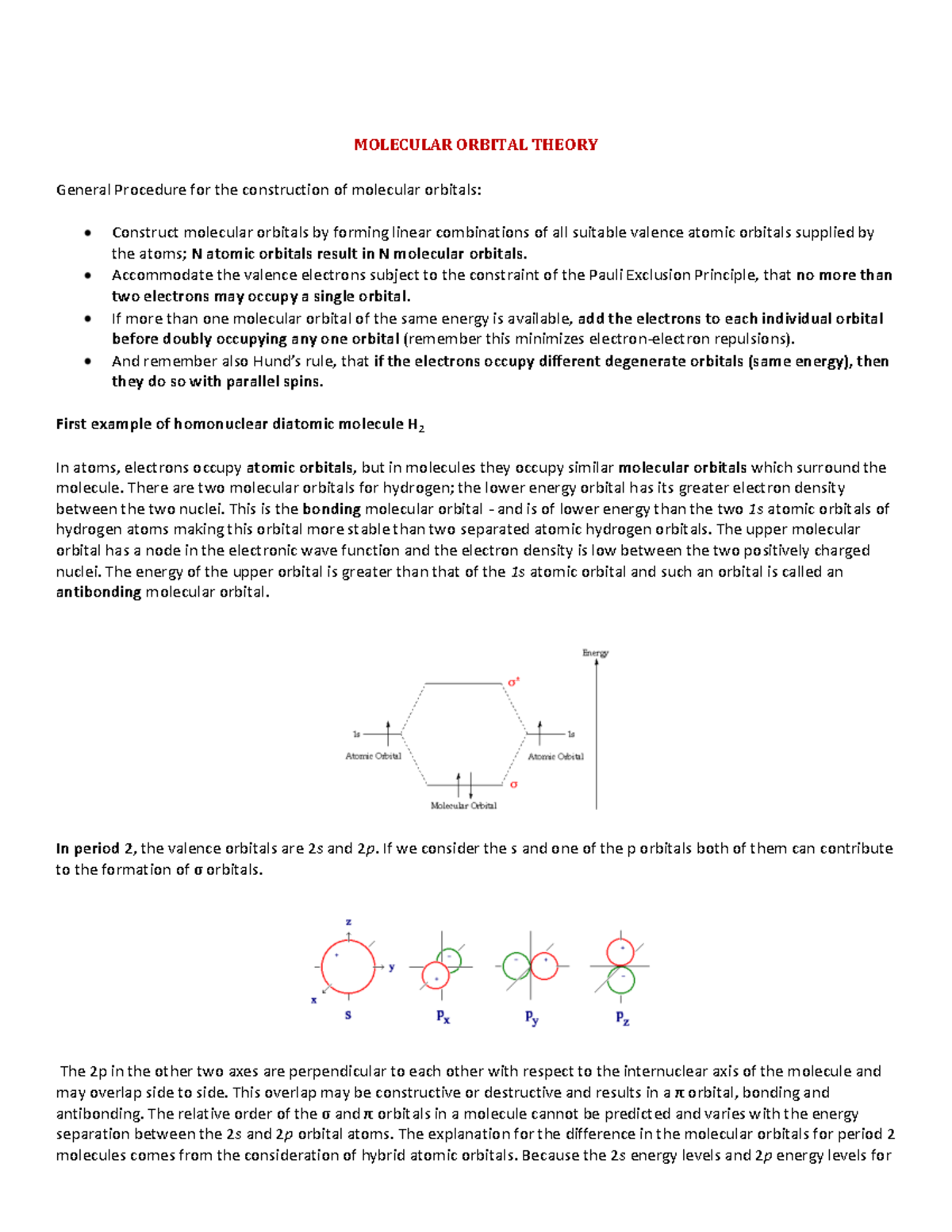 MO+Theory+Laboratory - MOLECULAR ORBITAL THEORY General Procedure for the construction of ...