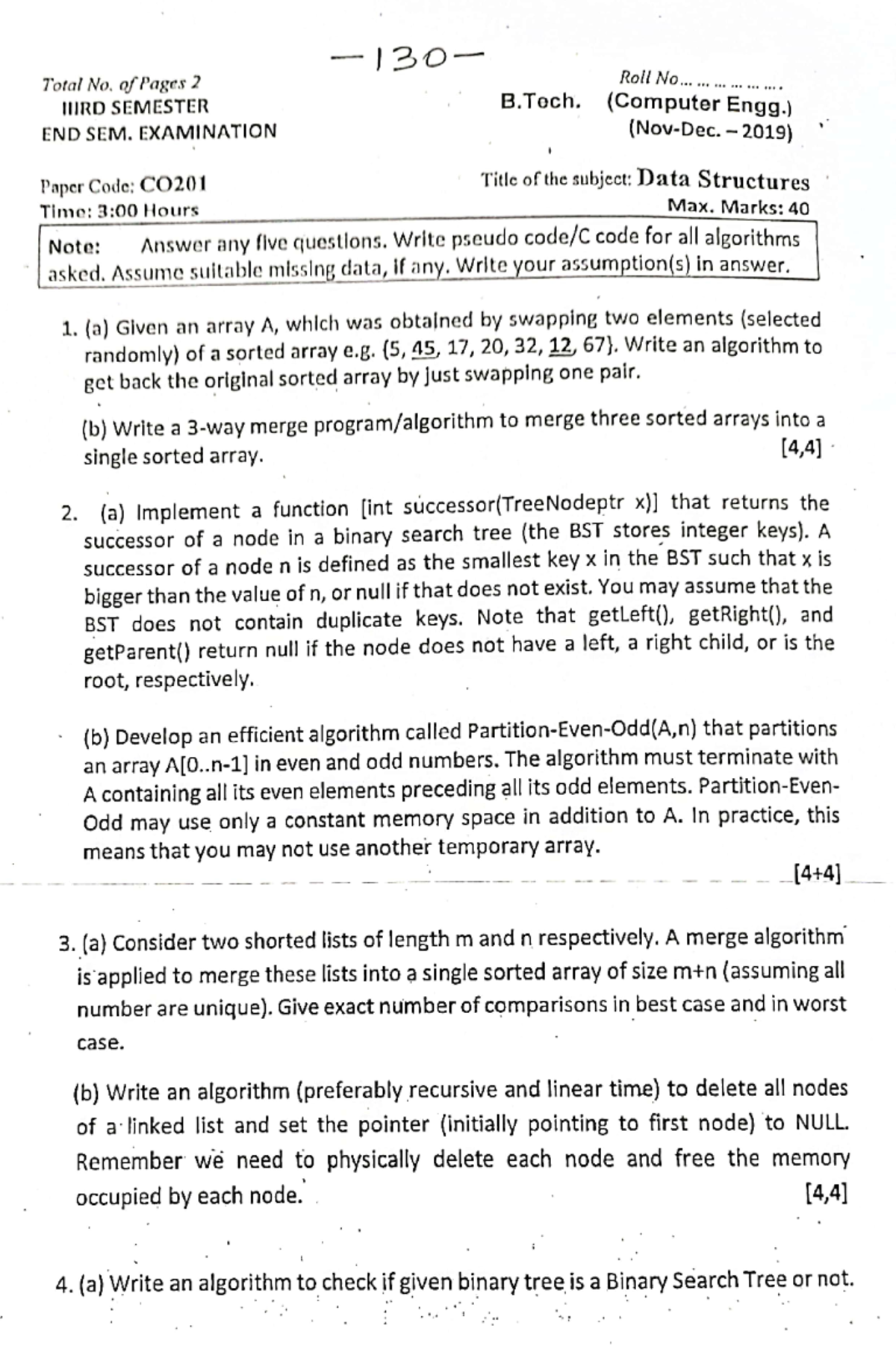66917771 d9199b351ba82bbc1402414 b07d5a740CO Endsem 2019 - Data Structures 2 - Studocu