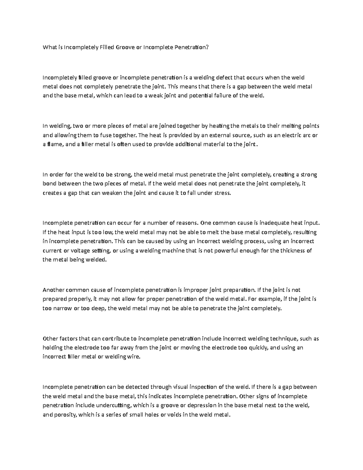 What is Incompletely Filled Groove or Incompletely Penetration? - What ...