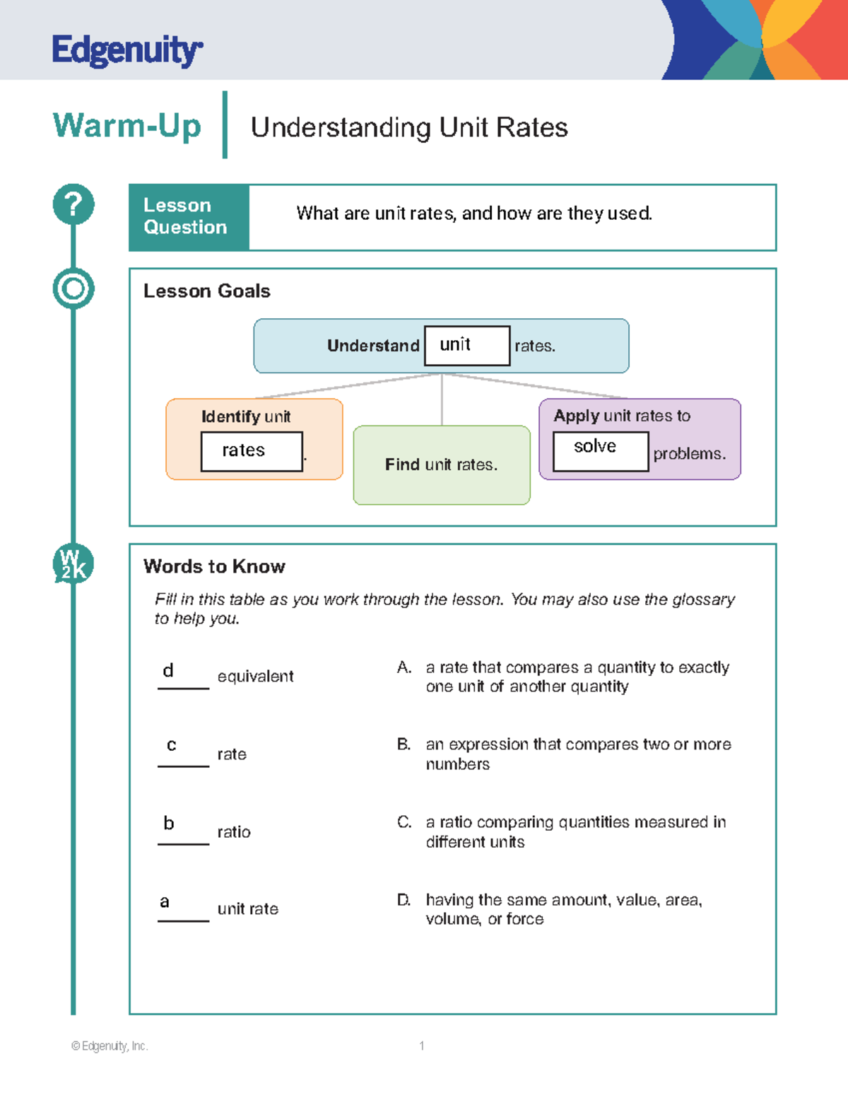 Understanding unit rates - Warm-Up Understanding Unit Rates W 2 K ...