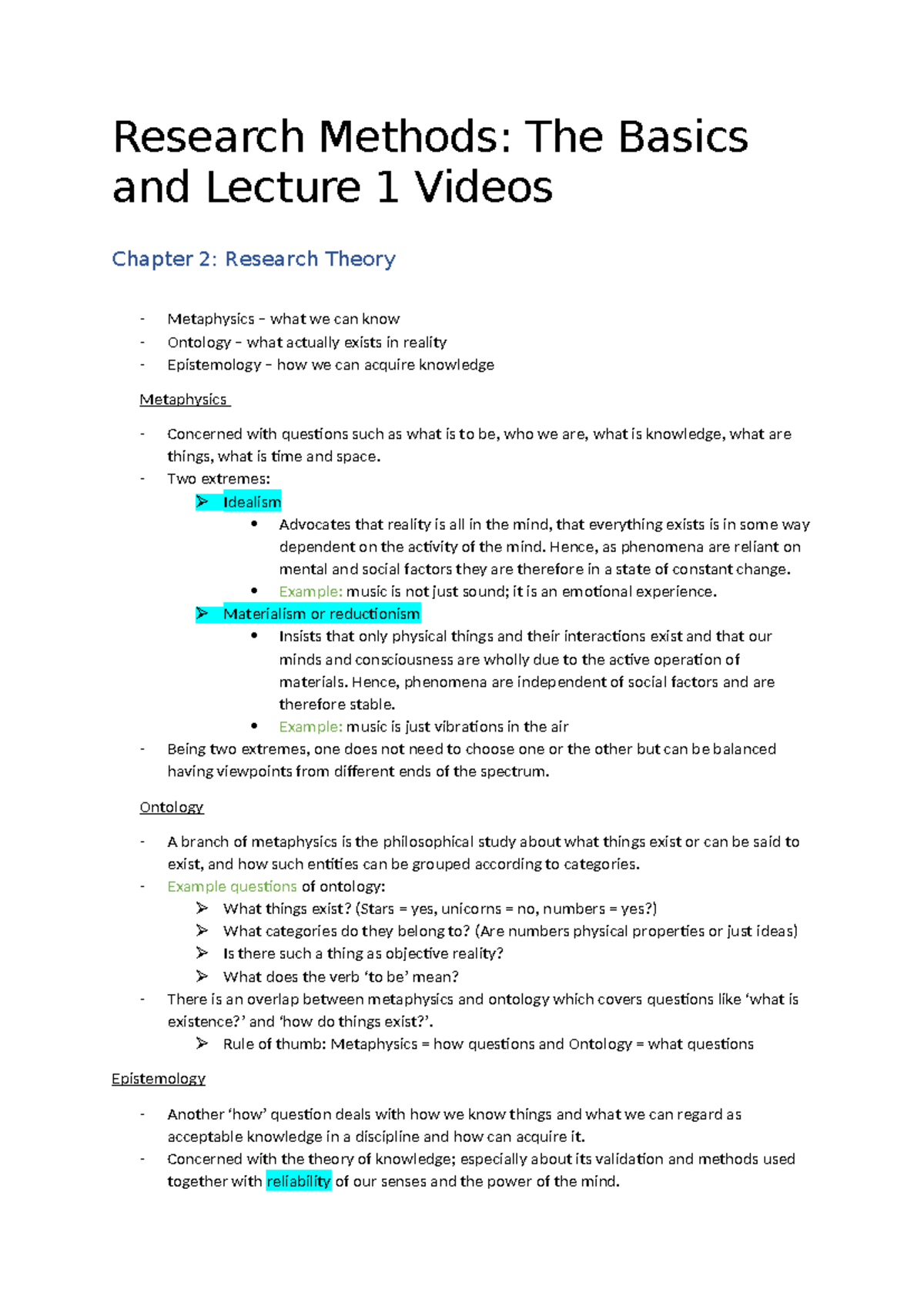 Research Methods CH2 and L1 Notes - Research Methods: The Basics and ...